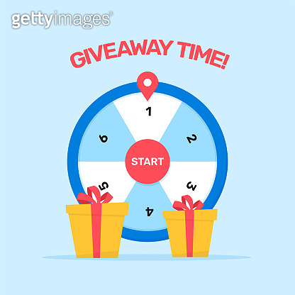 Giveaway time with wheel spinner door prize vector illustration for ...