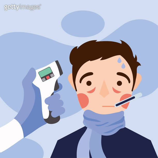 Hand holding thermometer gun checking man temperature vector design 이미지 ...