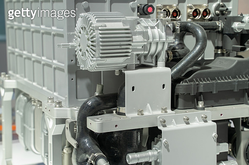 close up view of modern electricity car engine and spare part. 이미지 ...