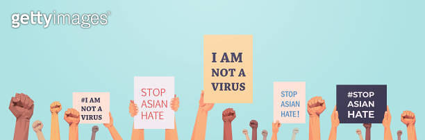 stop asian hate human hands holding banners against racism support ...