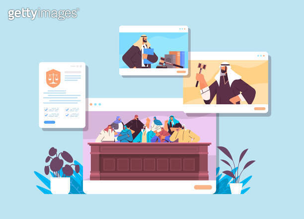 law process with judge jury suspect and lawyer or attorney in web ...