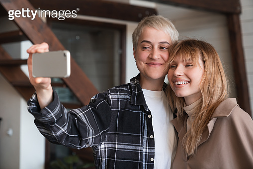 Loving Girlfriends Taking Selfie Romantic Couple Best Friends Lgbt