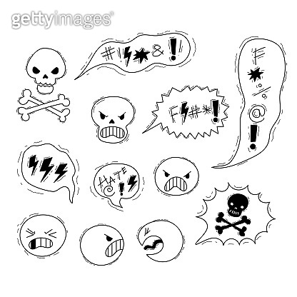 Comic speech bubble with swear words symbols. Doodle hand drawn speech ...
