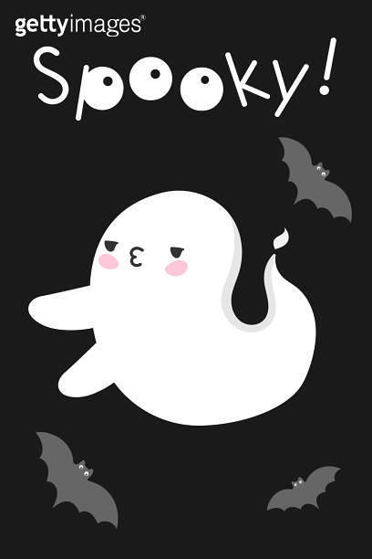 cute kawaii ghost halloween spirit. playful funny scary spooky monster ...