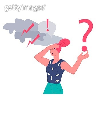 Upset confused woman having unresolved problem, flat vector isolated ...