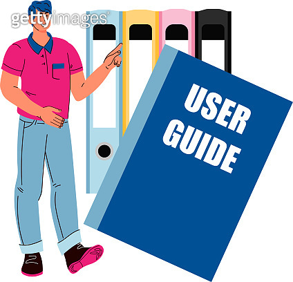 Concept of User manual with man next to user guide book, vector ...