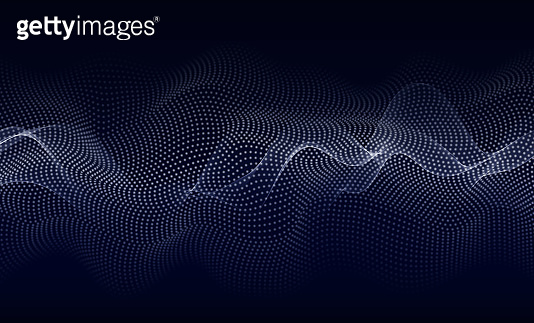 Array of glowing dots in the form of a wave. Abstract wave design element. Floating waves of ...