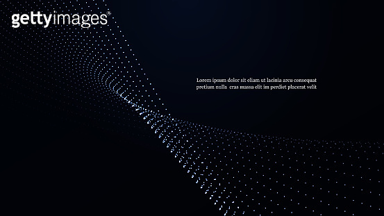 Dynamic particles wave flowing over dark. Beautiful wave shaped array of glowing dots. 이미지 ...