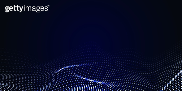 Abstract blue dots background.Array of glowing dots waveform.Floating ...