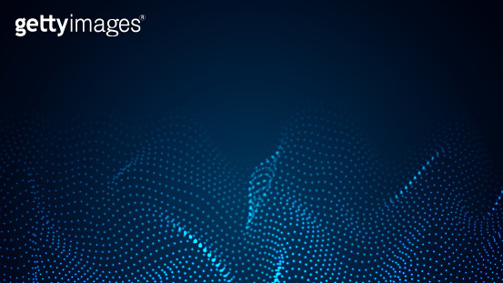 Array of particles flowing over dark background. Mesh shining round dots.Abstract wave ...