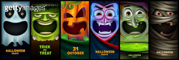 set of vertical graphics for halloween with monster vampire witch ...
