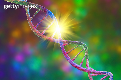 Genetic mutation, conceptual 3D illustration. Double stranded DNA with ...