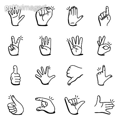 Set of 16 Hand Gesticulations Doodle icons 이미지 (1338518579) - 게티이미지뱅크