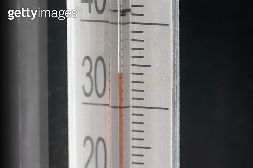 Tropical temperature of 34 degrees Celsius, measured on an outdoor ...