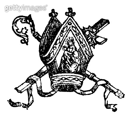 Vintage Antique Line Drawing or Engraving Illustration of Bishop Mitre ...
