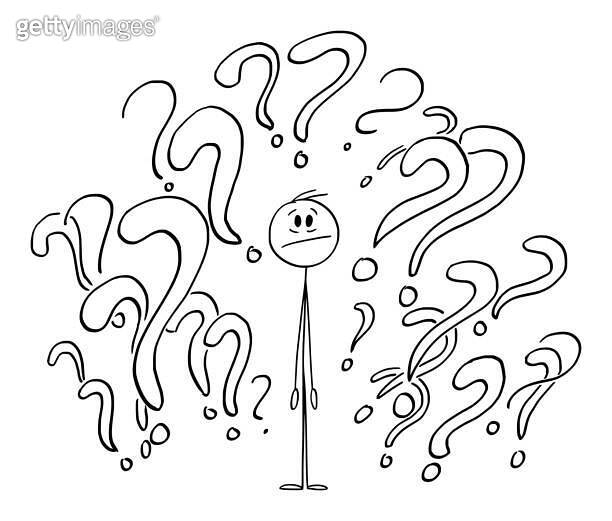 Person Surrounded by Question Marks or Symbols, Unsure Looking for ...