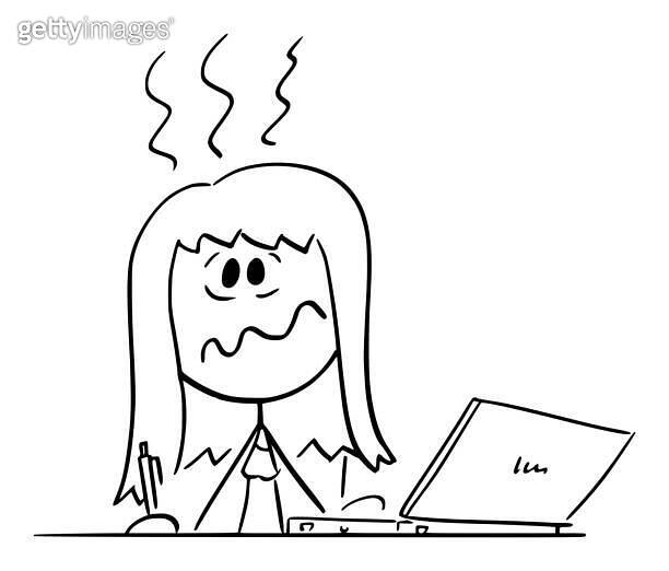 Stressed Overworked Woman Sitting Behind Desk Working in Office on ...