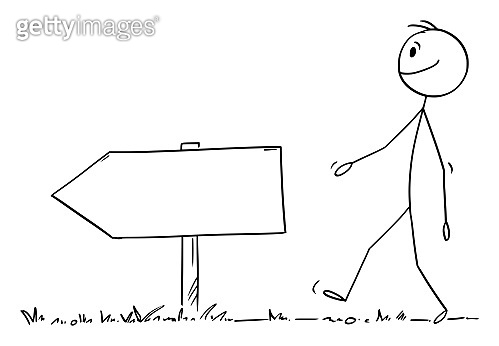 Person Walking on the Path or Way, Empty Arrow Pointing Froward, Vector ...