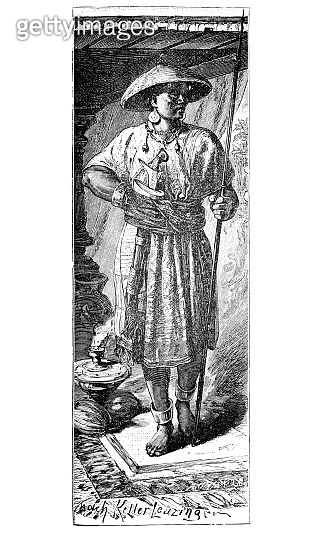 Soldier with Spear or Bodyguard of Nobleman, Java, Indonesia. History ...