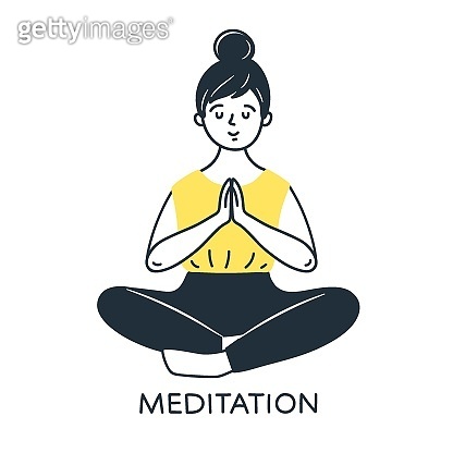 girl sitting in the lotus position and meditating. drawn picture in ...