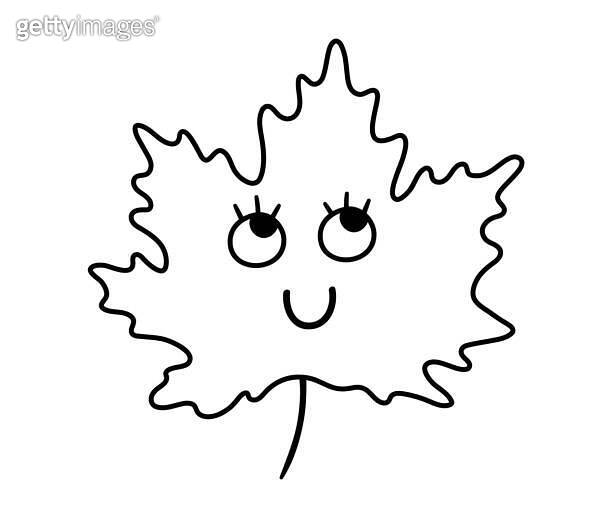 Vector black and white kawaii maple tree leaf illustration. Contour ...