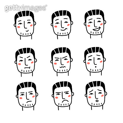 Set of various male emotions. Handsome man in different emotional head ...