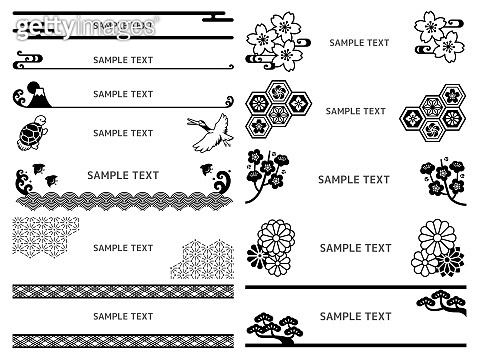Illustration set of Japanese style border and frame decorations ...