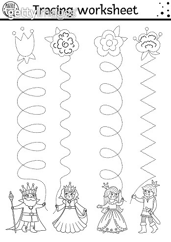 Vector magic kingdom handwriting practice worksheet. Fairytale ...