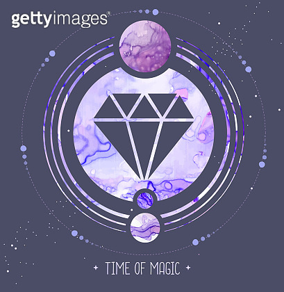 Modern magic witchcraft card with planets and diamond in outer space ...