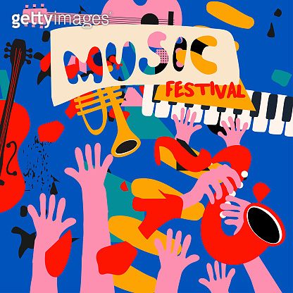 Music promotional poster with musical instruments colorful vector ...
