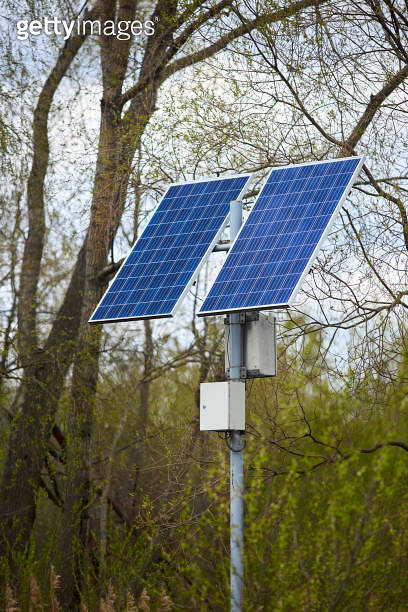 Solar battery generates clean green energy for lanterns in public park ...