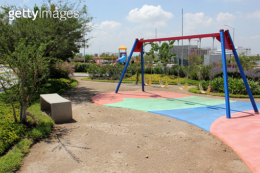 Color games for children in an open area between buildings, safe and ...