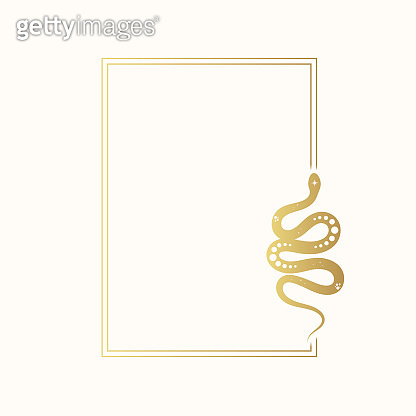 Hand drawn golden rectangular frame with a wriggling snake. Gold ...