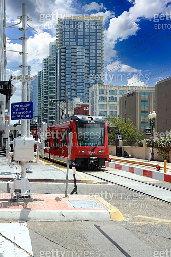 The MTS - Metropolitan Transit System trolly light rail transit train ...