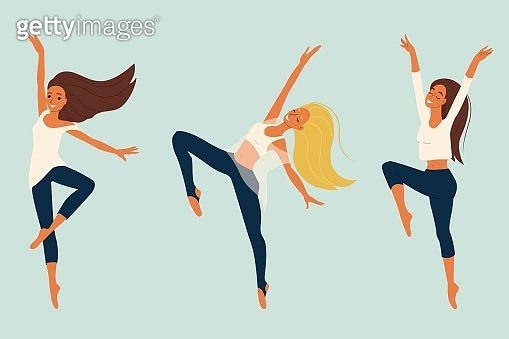 Young girl dancing modern dance, dancer in graceful pose, set of female ...