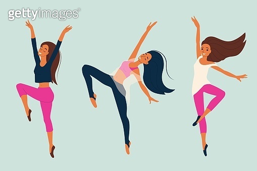 Young girl dancing modern dance, dancer in graceful pose, set of female ...