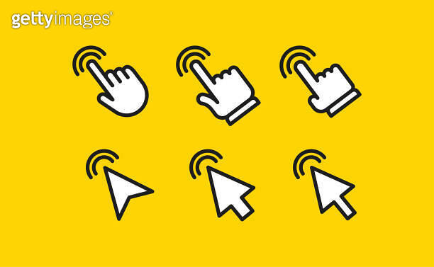 Hand and arrow click icon collection 이미지 (1309947579) - 게티이미지뱅크