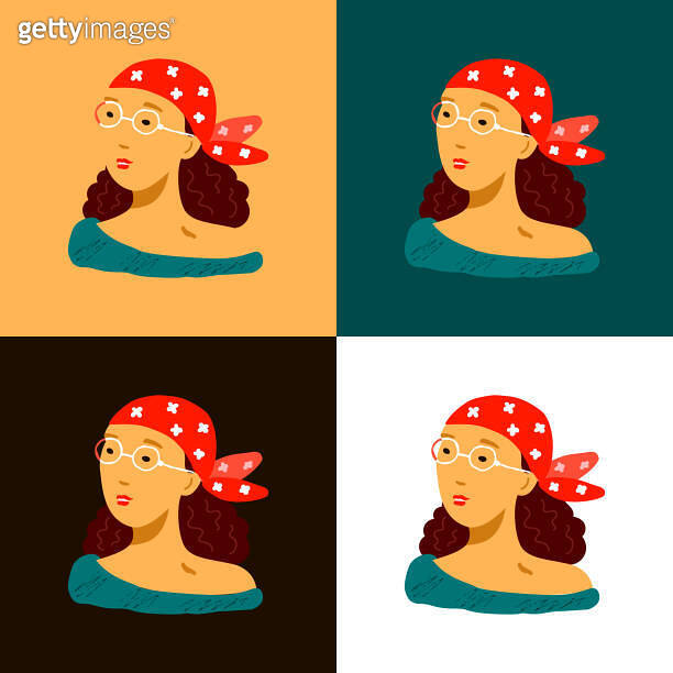 A set of abstract portraits of a girl, repeating on a different ...