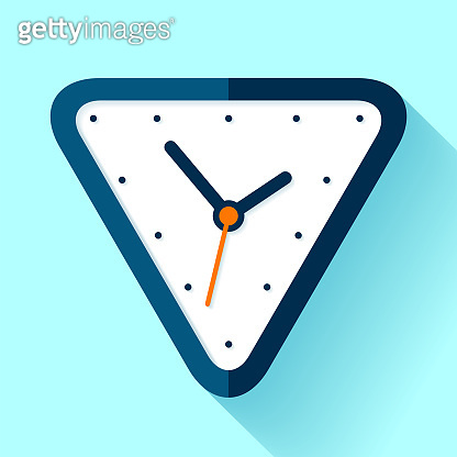 Triangle clock icon in flat style, timer on blue background. Simple ...