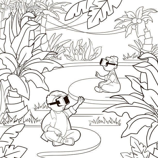 Coloring book, VR, a new generation of children playing virtual reality ...
