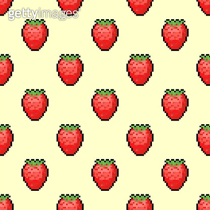 Strawberry pixel art pattern seamless. 8 bit Red Berry pixelated ...