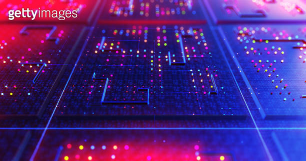 Futuristic AI Processor Power. Data Flowing Inside Of Circuits. Artificial Intelligence. 이미지 ...