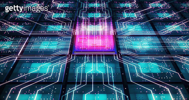 CPU Circuit Technology Background. Data Signals Flowing. Data Processing. 이미지 (1335002553) - 게티이미지뱅크