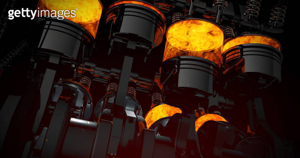 Close Up V8 Engine With Sparks, Explosions And Flames. (1343259284 ...