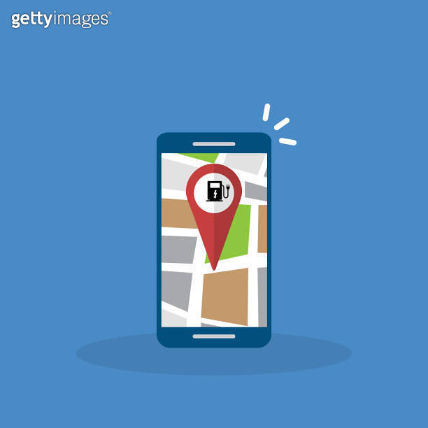 Electric vehicle charging station pin location on a smart phone ...