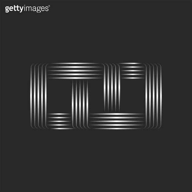Rectangle logo, many parallel metal lines and intersecting patterns of ...