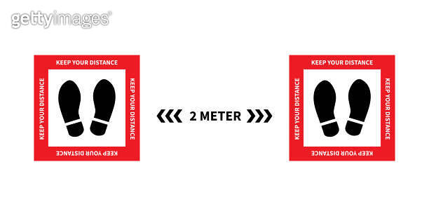 Social distancing. Footprint sign. Keep the 2 meter distance ...