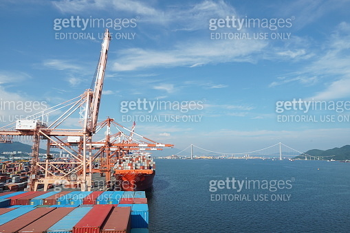 View on second largest container port in Korea, Kwangyang Port in Yeosu ...