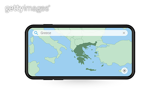 Searching map of Greece in Smartphone map application. Map of Greece in ...