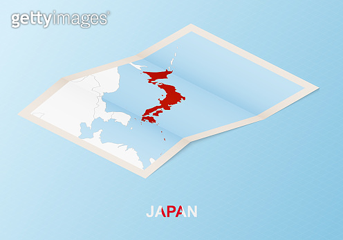 Folded paper map of Japan with neighboring countries in isometric style ...